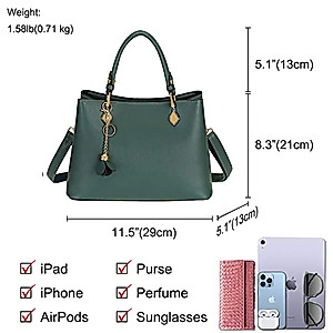 Green Top Handle Handbags for Women Soft Vegan Leather Satchel Tote Bag Shoulder Purses Medium