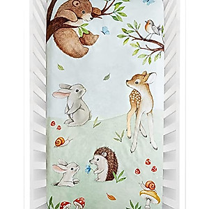 Rookie Humans 100% Cotton Sateen Fitted Crib Sheet: Enchanted Forest. Modern Nursery, Use as a Photo Background for Your Baby Pictures. Standard Crib Size (52 x 28 inches) Woodland Theme
