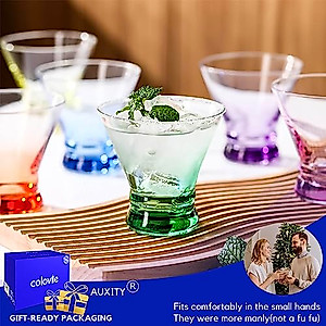 ColoVie Martini Glasses Set of 6(8oz) - Stemless Martini Glass- Colored Cocktail Glasses - Margarita Glasses - Espresso Martini Glass Cups- Home Bar - Party,Birthday,Housewarming Gift