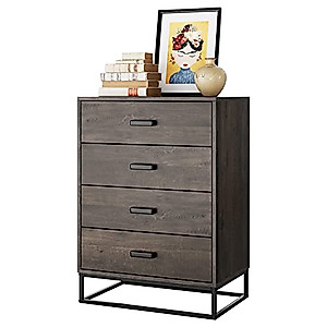 URKNO Chest of Drawers, Wood 4 Drawer Dresser for Bedroom, Nightstand for Bedroom, Living Room, Entryway, Closet, Easy Assembly, Dark Brown