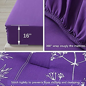 URBONUR Purple Comforter Set Full Size, 5Pcs Bed in A Bag Plant Floral Bed Set for Full Bed, Soft & Fluffy All Season Purple Bedding Set, Comforter, Flat Sheet, Fitted Sheet & Pillow Cases