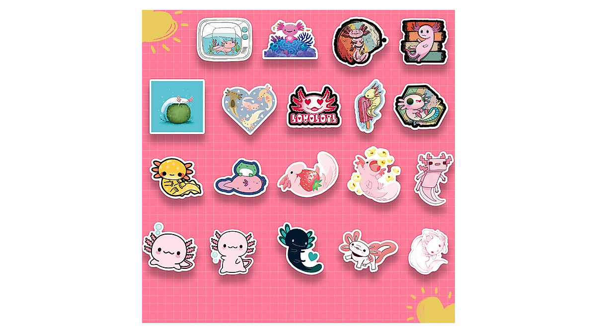 Cute Axolotl Stickers - 50 Waterproof Vinyl Decor