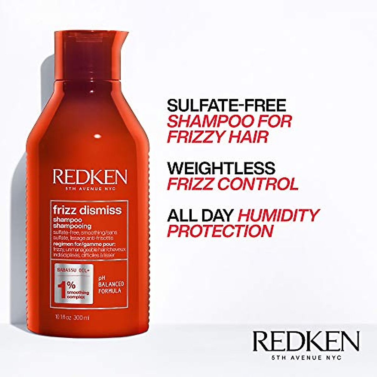 Redken Frizz Dismiss Shampoo | Weightless Frizz Control | Anti Frizz for Smoother Hair | Sulfate Free | 10.1 Fl Oz