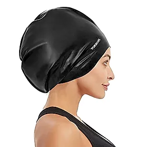 Vorshape Extra Large Swim Cap for Braids and Dreadlocks - Swimming Cap for Women Long Hair Adult Swim Cap for Long Thick Curly Hair Keep Your Hair Dry (Black)