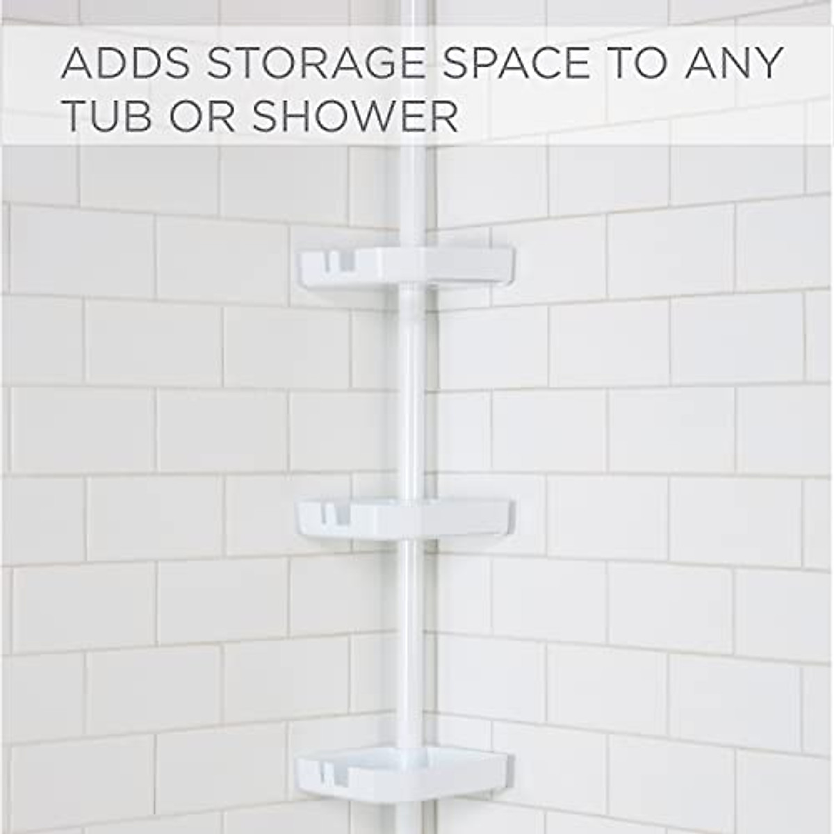 Bath Bliss 4 Tier Shelf Tension Adjustable Corner Storage Organizer Bathroom in Matte White Shower Caddy
