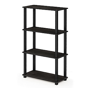 Furinno Turn-N-Tube 3-Tier Double Size Storage Display Rack, Espresso/Black & Turn-N-Tube 4-Tier Multipurpose Shelf Display Rack, Square Tube, Espresso/Black, Plastic Pole 2 x 2