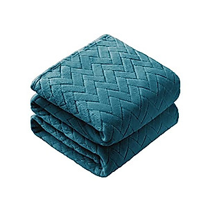 Whale Flotilla Plush Fleece Throw Blanket for Couch with Chevron Pattern, Decorative Soft Fluffy Throw Blanket for Sofa, Cozy and Lightweight, Teal, 50x65 Inch