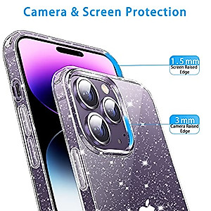 JJGoo Compatible with iPhone 14 Pro Max Case, Bling Sparkle Soft TPU Anti-Scratch Shockproof Protective Phone Bumper, Women Girls Cute Slim Phone Case, Clear Glitter