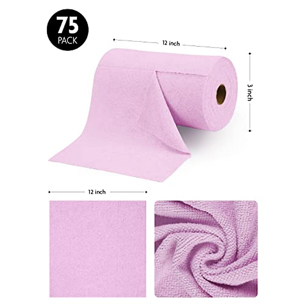 Fantasticlean Microfiber Cleaning Cloth Roll -75 Pack, Tear Away Towels, 12" x 12", Reusable Washable Rags (Purple)
