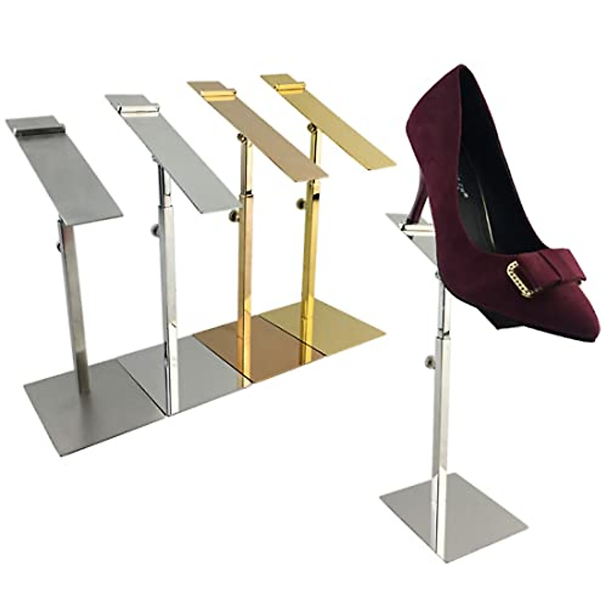 VIDAYA Silver Shoe Display Stand, Stainless Steel Shoe Display Risers Stand Countertop Adjustable Retail Supplies, Shoe Rack Set of 2