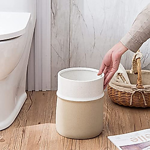 Bathroom Accessory Set 4 Piece & Small Trash Can Wastebasket, Rustic Farmhouse Bathroom Decor, Living Room Decor, and Accessories, Sand Glaze Non-Slip Design, Beige
