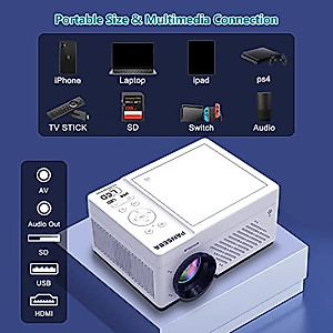 PANSEBA 5G WiFi Bluetooth Projector Built in DVD Player with Projector Screen, Full HD Supported Mini Portable DVD Projector, Outdoor Movie Projector Compatible with iOS/Android/TV Stick/HDMI/USB/TF