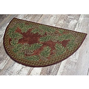 Brumlow MILLS Pine Cone Rustic Fall Winter Gingham Area Rug for Kitchen, Bathroom Mat, Doorway, Bedroom or Home Decor, 19" x 32", Burgundy