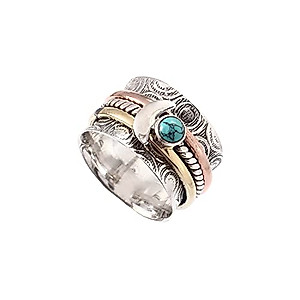 Half Moon spinner Turquoise spinner ring gemstone Sterling silver ring Meditation Spinning ring silver jewelry (11.5)