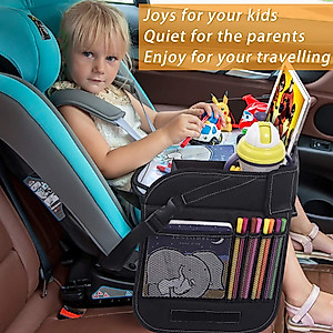 Innokids Kids Travel Lap Tray Children Car Seat Activity Snack and Play Tray Desk with Erasable Surface, iPad & Tablet Holder, Detachable Organizers for Cars, Planes & Baby Stroller (Black)