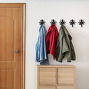 NAKHLE 5 Pcs Black Octopus Coat Hooks Wall Mounted Towel Hooks Wall Storage Hooks