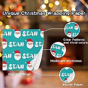Differ More Custom Name Christmas Wrapping Paper,Personalized Wrapping Paper with Name Santa Claus Design, Christmas Gift Wrap for Adults Kids Boys Girls,Blue Christmas Wrapping Paper Roll (58"x 23")