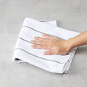 Amazon Basics 100% Cotton Terry Kitchen Dish Towels, Popcorn Texture, 8 Pack, Grey Stripe, 28"L x 16"W