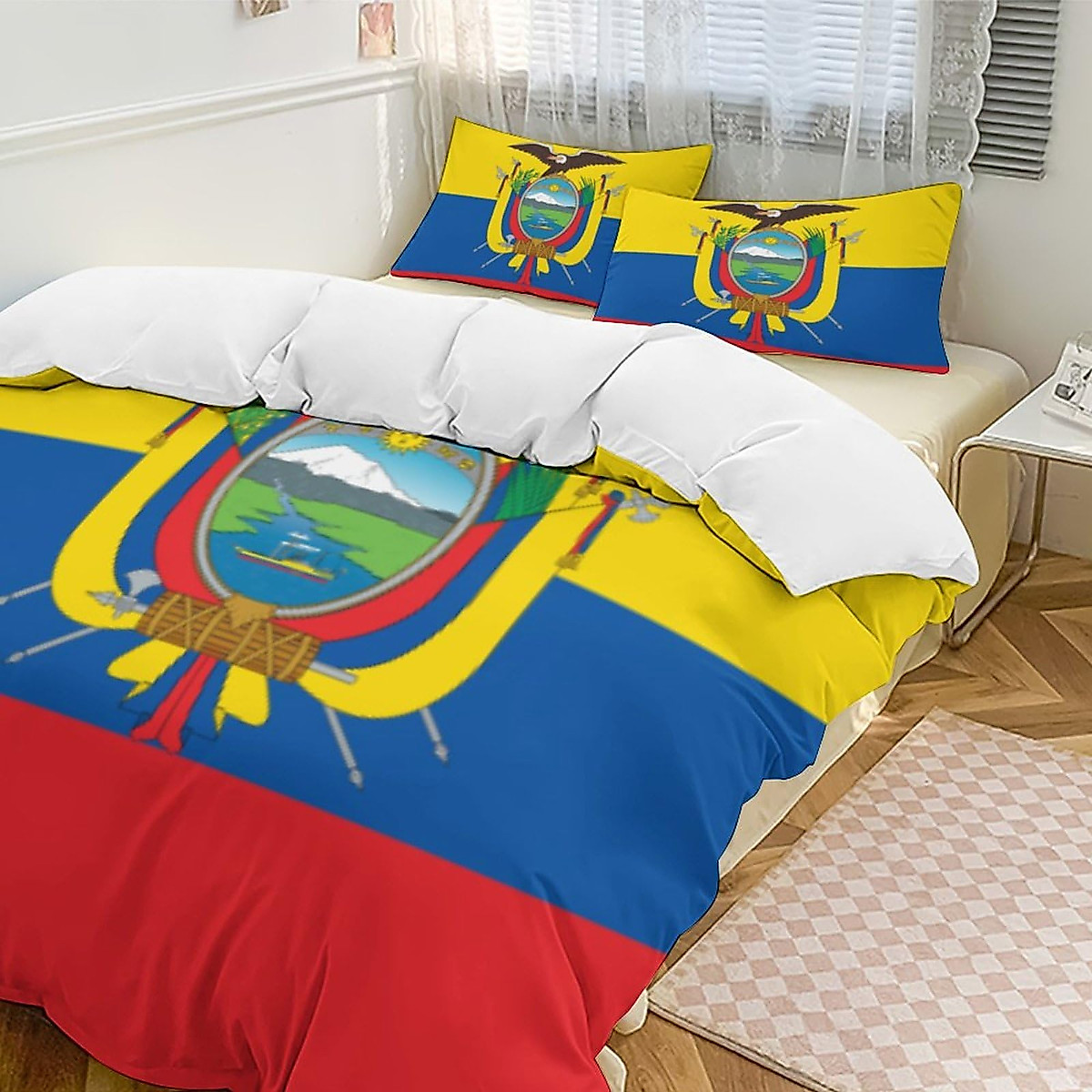 Ecuador Flag Bedding Comforter Sets Lightweight Ultra Soft Comforter Bedding Set 3 Pieces (1 Duvet Cover, 2 Pillowcases) with Zipper Closure