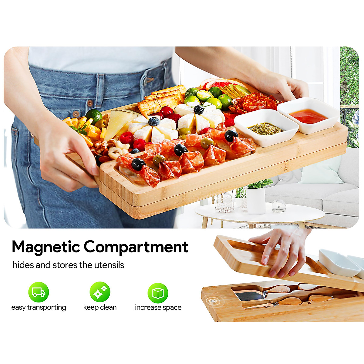 Charcuterie Boards, Thereye Cheese Board with Knife Set, Bamboo Charcuterie Board Set, Gifts for Women, Wedding Gifts, House Warming Gifts, Bridal Shower Gift