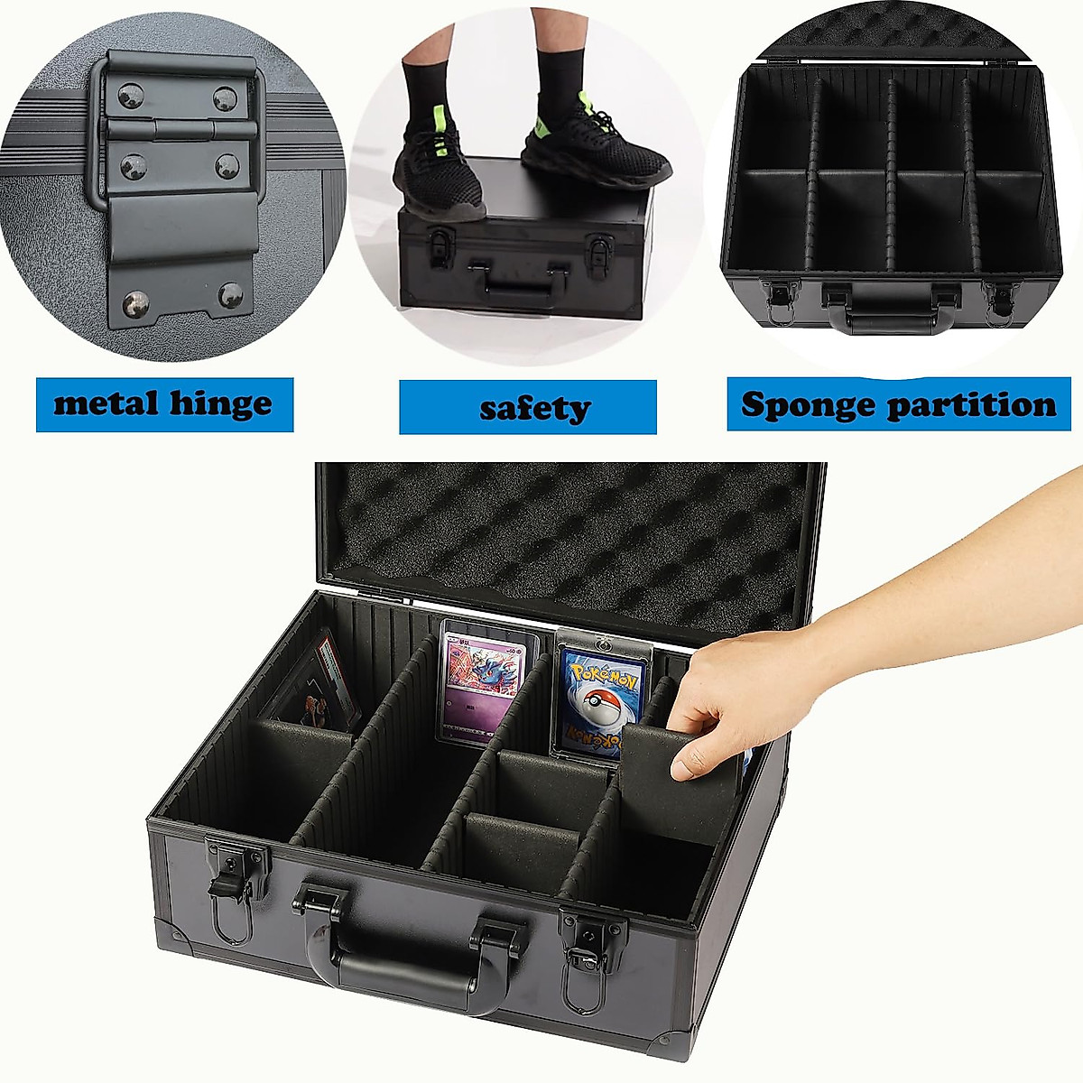 Azamou Toploaders Storage Box fits 3" x 4" 35pt Rigid Card, Trading Cards, Sports Cards，Graded Card ，Rating card， 7 DIY Sponge partition (Holds 600+ Toploaders)