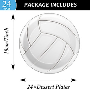 Wiooffen 24pcs Volleyball Party Supplies Paper Plates Set Disposable Tableware Pack Volleyball Party Dessert Plates Sports Birthday Baby Showers Holidays Decorations, 7"
