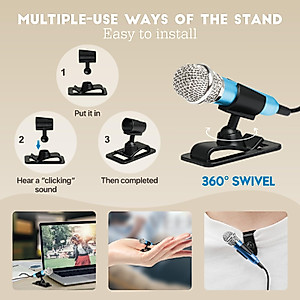 Wootrip Mini Microphone, Karaoke Tiny Microphone for Voice Recording Interview, Portable Small Singing Mic 3.5mm Plug with Stand Suitable for Android Phone,iPhone,iPad, Laptop (Blue)