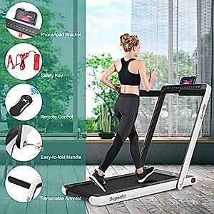 GYMAX Walking Pad, 2.25HP Dual Display Foldable Treadmill for Home with Remote/Smart App Control, Portable Compact Treadmill for Office Under Desk, Folding Running Machine for Small Spaces (White)