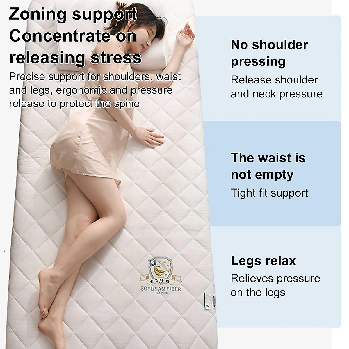 DSFSSJ Japanese Bed Floor Mattress Futon Mattress, Portable Roll Up Mattress Sleeping Pad Floor Bed for Guest Room,Tatami Mat Sleeping Pad, Back-Sided Has Breathable Mesh, White-King