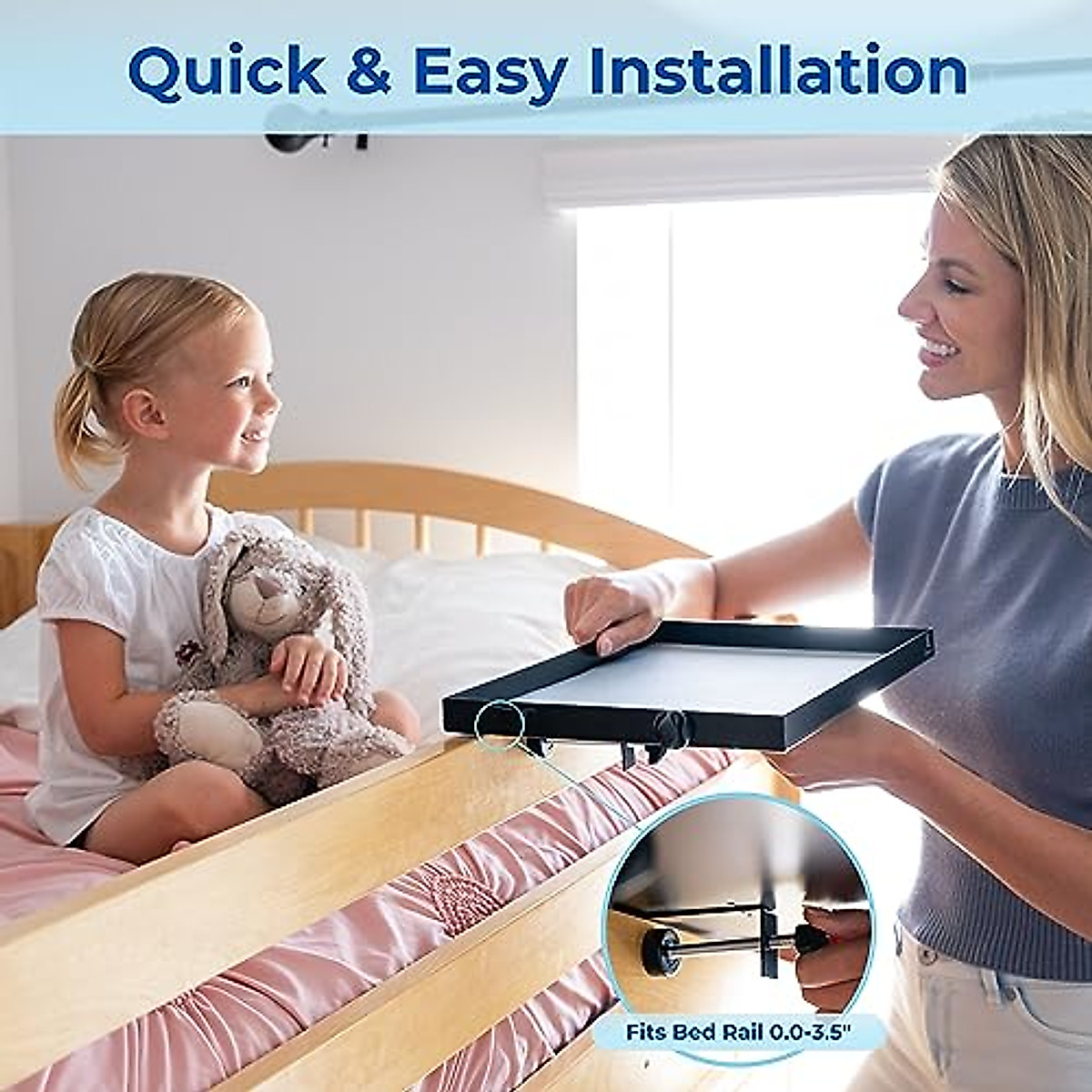 Premium Steel Bedside Shelf, Bunk Bed Shelf Organizer for Top Bunk Clip On Nightstand for College Dorm Loft Bed Bedside Shelf Tray for Kids with Cupholder, Hooks, Cable Organizer (Clamp, Black)