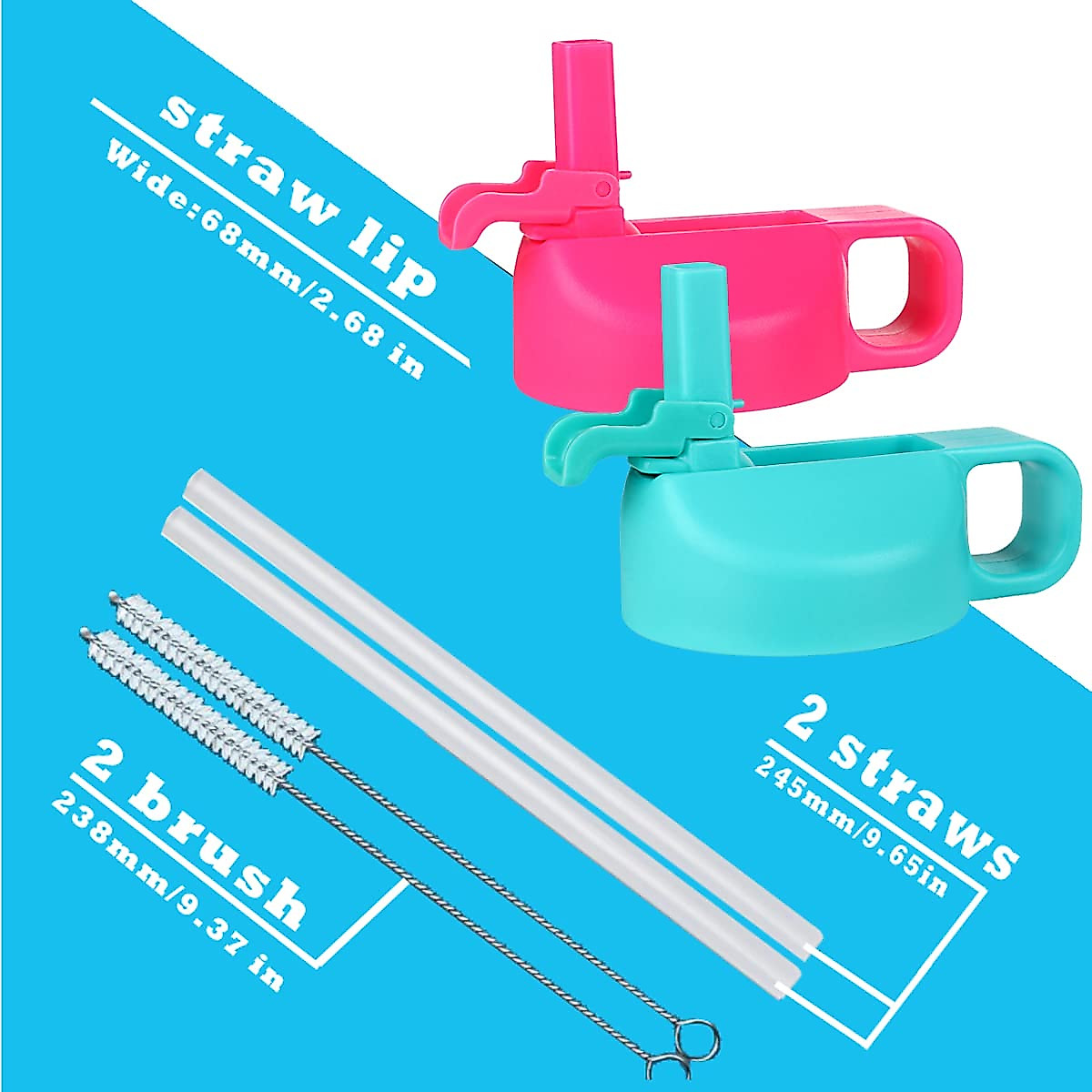 Straw Lid for 12 32 40 64 oz Wide Mouth Water Bottle, Lids Compatible with Hydro Flask Sports Water Bottle Straw Lid Top Straw Cap-Dust Cover Design