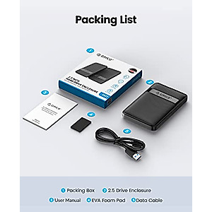 ORICO 2.5'' Hard Drive Enclosure, Upgraded Tool-Free 5Gbps USB 3.0 to SATA External Hard Drive Case for 2.5 Inch 7mm 9.5mm SSD HDD Max 6TB, UASP Supported, Black(2577U3)