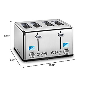4 Slice Toaster, Roter Mond Countdown Stainless Steel Toaster with Bagel, Defrost, Cancel Function, Dual Toaster Extra Wide Slots, 6 Bread Shade Settings Bread Toaster, Removable Crumb Trays, 1650W