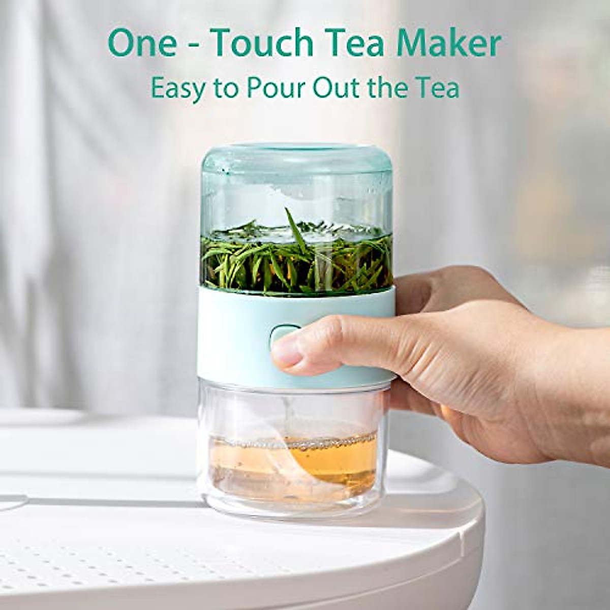 ZENS Travel Tea Set,Tritan Portable Teapot Infuser Set for One with 200ml Double Walled Teacup for Loose Tea,To Go Light Green Travel Case for Office or Homeworking Daily Tea