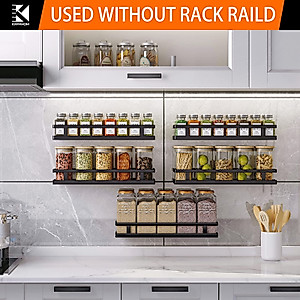 KAFAHOM Spice Rack Organizer Wall Mount, 5 Tier Height-Adjustable Hanging Spice Shelf Storage with 6 Hooks, Farmhouse Seasoning Organizer,Large Kitchen Wall Shelves for Cabinet, Wall, Pantry Door