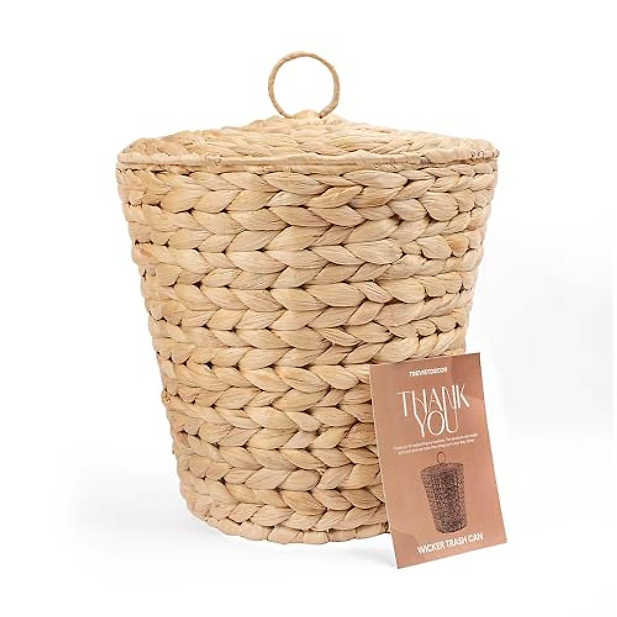 TREVIETDECOR Wicker Trash Can with Lid in Bedroom, Bathroom | Trash Can in Office | Boho Woven Wicker Waste Basket
