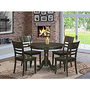 East West Furniture HLLY5-CAP-W 5 Piece Dining Set Includes a Round Dining Table with Pedestal and 4 Kitchen Chairs, 42x42 Inch, Cappuccino