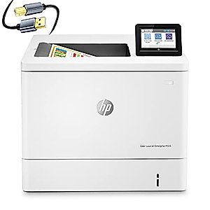 HP Color Laserjet Enterprise M555dn Single-Function Wired Ethernet Laser Printer, White - Print only - 4.3" Touchscreen Display, 40 ppm, 600 x 600 dpi, Auto Duplex Printing, USB, Cbmou Printer Cable