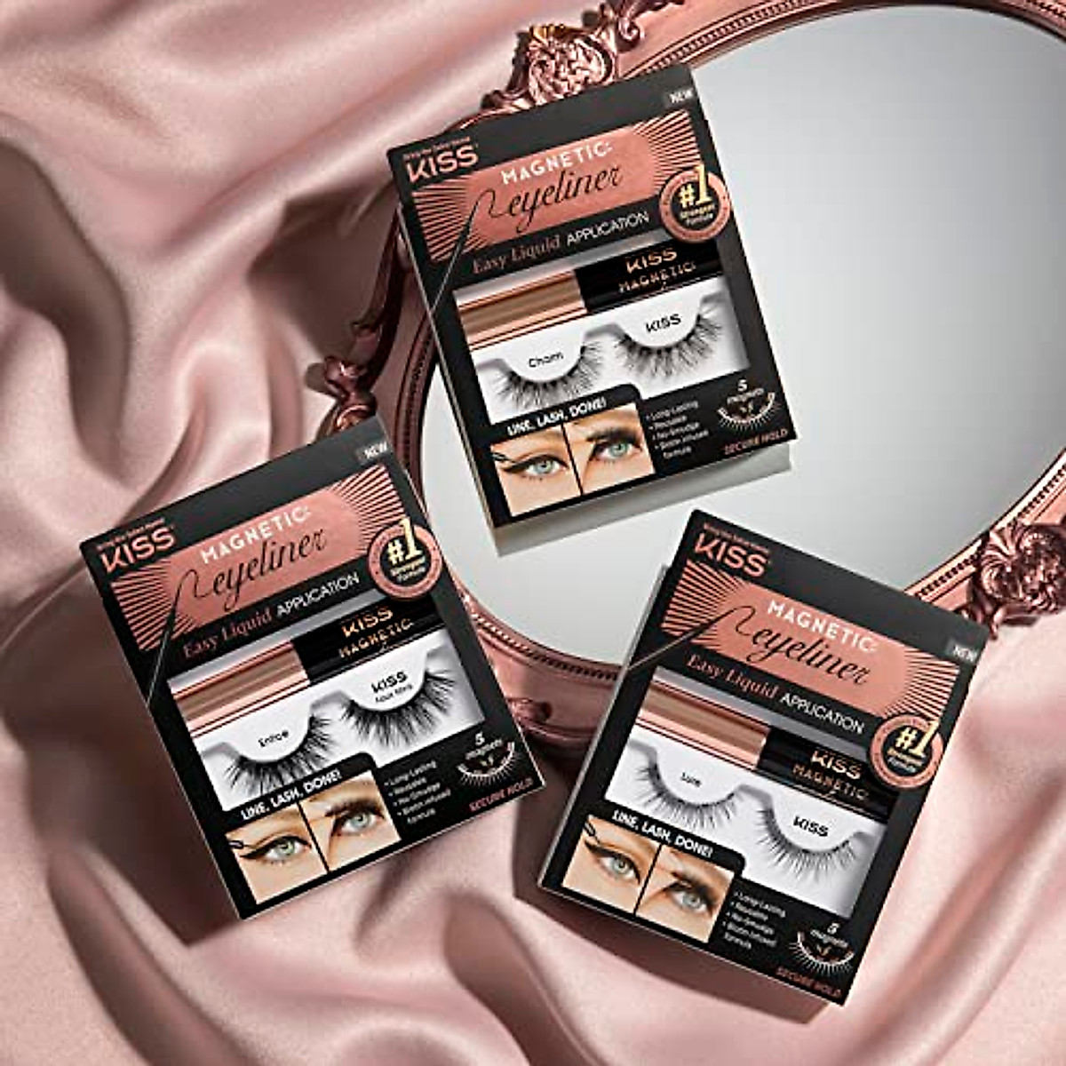 KISS Magnetic, False Eyelashes, Charm', 12 mm, Includes 1 Pair Of Magnetic Lashes, Magnetic Lash Eyeliner, Contact Lens Friendly, Easy to Apply, Reusable Strip Lashes