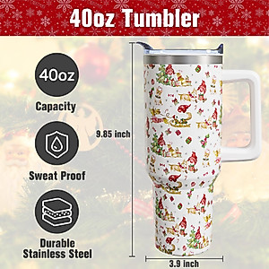 owbgsdh 40 oz Christmas Tumblers with Handle and Straw, Gnome Corgi 40oz Stainless Steel Vacuum Insulated Travel Coffee Mug Cup Water Bottle, Christmas Decor Stuff Accessories Gifts for Women