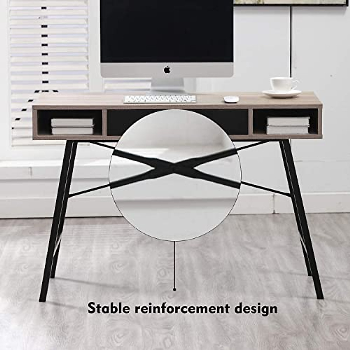 Bonzy Home Office Computer Desk with Drawer Student Writing Study Table 43 inches for Bedroom Dormitory Walnut Black