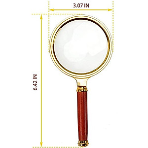 BASUNE 10X Handheld Magnifier, Reading Magnifier Loupe Glasses 10X with Rosewood Handle for Book and Newspaper Reading, Insect and Hobby Observation, Classroom Science (Clear, Plastic Frame)