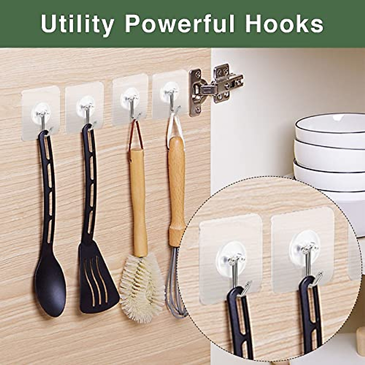 AROIC Adhesive Hooks for Hanging, 58 Packs Command Hook Heavy Duty Self Adhesive Wall Hooks 20 lbs / 9 kg (Max), Removable, Waterproof Hook for Bedroom Kitchen Bathroom