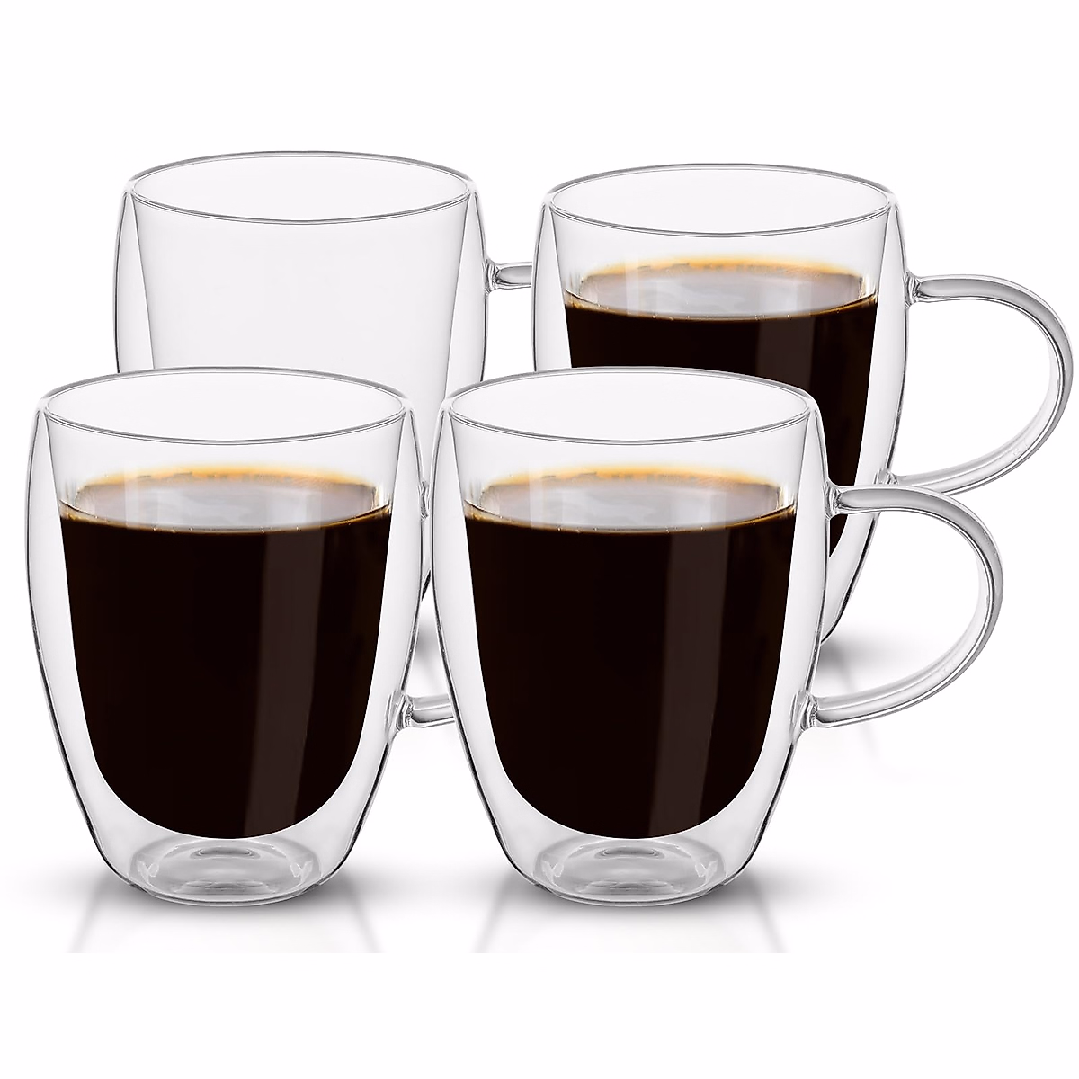 Dyserbuy Double Wall Glass Coffee Mugs Set of 4, 12oz Insulated Espresso Cups Coffee Cups, Drinking Glasses with Handle, Perfect for Latte,Cappuccino,Hot Chocolate,Tea and Juice