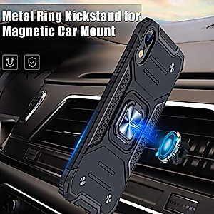 JAME Case for iPhone XR Phone Cases with Screen Protectors 2PCS, Military-Grade Drop Protection, Protective Phone Cases, Car Mount Ring Kickstand Shockproof Bumper Xr Case for iPhone XR 6.1 Inch Black