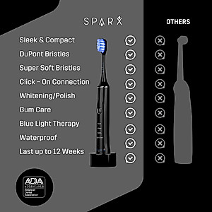 SPARX Electric Toothbrush for Teeth Whitening, Gum Care, & Polishing, Light Therapy Technology for Whiter Teeth & Healthy Gums, Rechargeable, Black