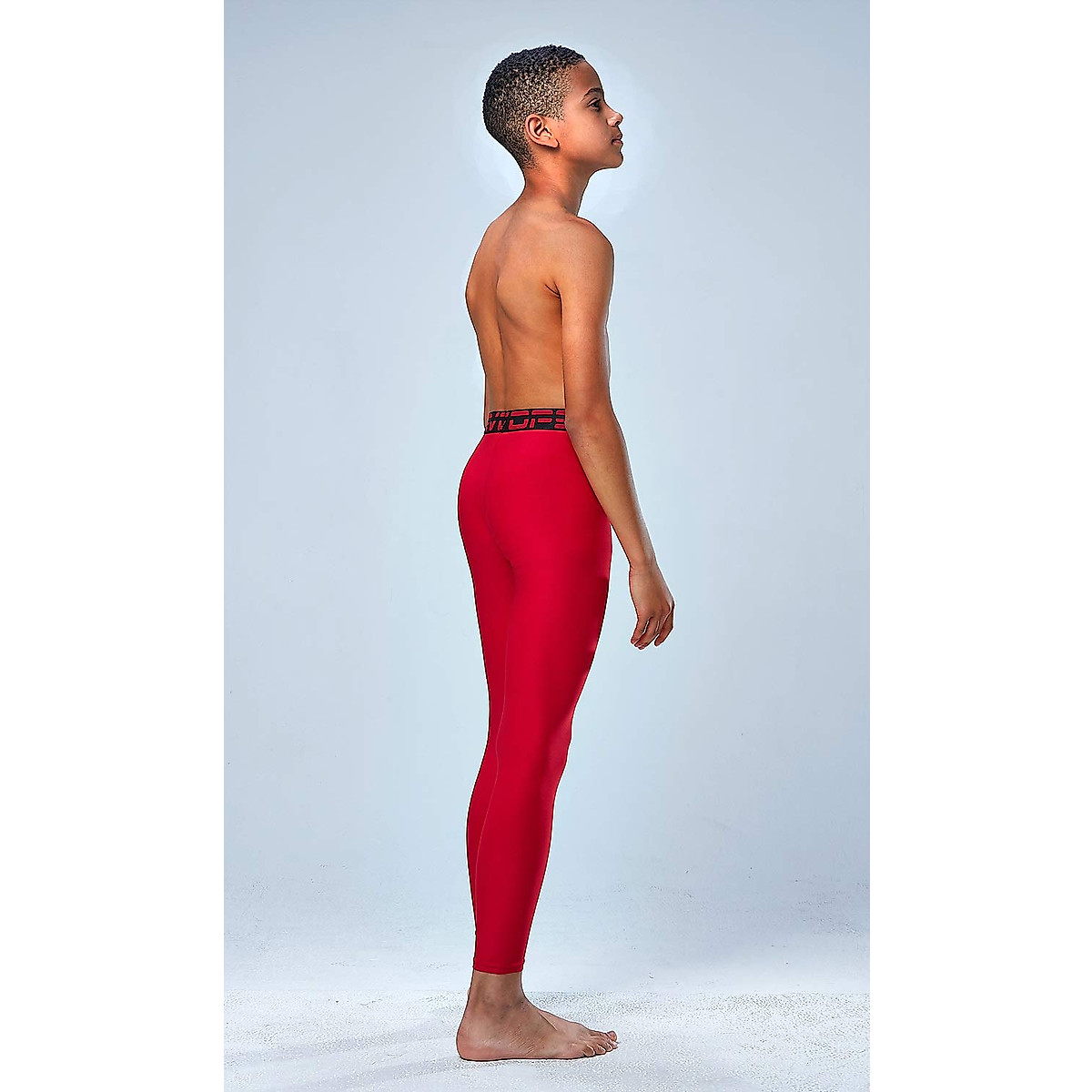 DEVOPS 2 Pack Youth & Boys Thermal Compression Baselayer Sport Tights Fleece Lined Pants (Large, (Non-Fly) Black/Red)