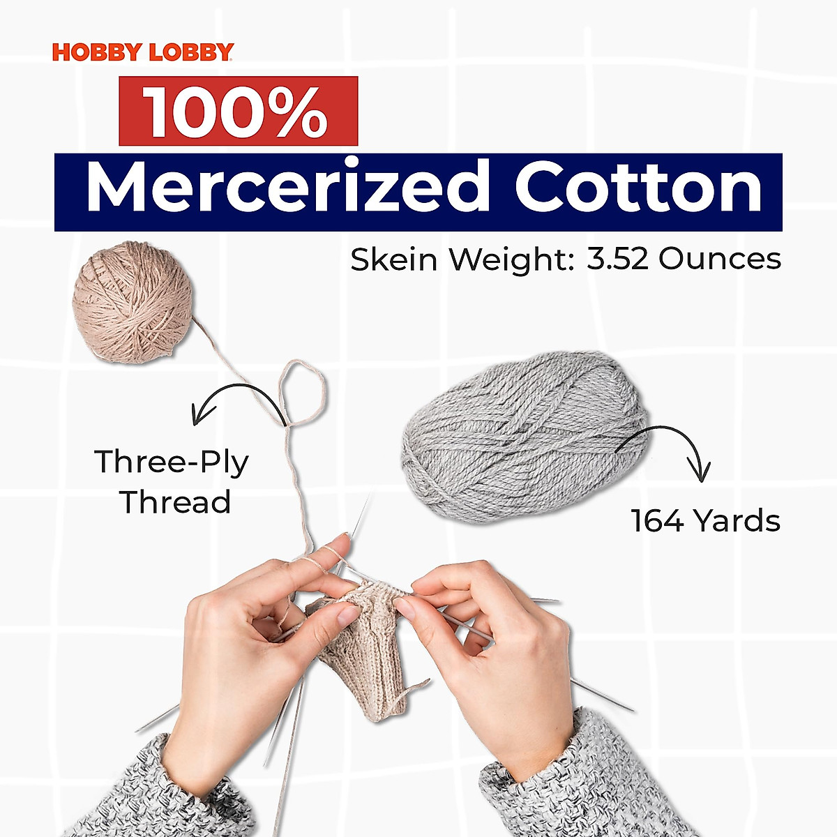 Yarn Bee 4 - Medium Yarn for Crocheting & Knitting – Soft Yarn Skein – 164 Yards of Mercerized Cotton Yarn for Crocheting Blankets, Hats, & More – Craft Supplies for Handcrafting, Beige