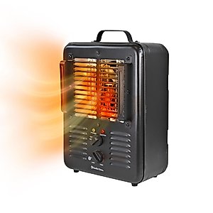 Comfort Zone Electric Portable Utility Space Heater with Adjustable Thermostat, Overheat Protection, & Tip-Over Switch, 1500W, CZ799BK