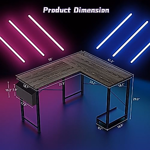 L Shaped Desk,Computer Corner Desk,PC Gaming Desk Table with Side Storage Bag, Sturdy Desk for Home Office Writing Workstation